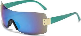 Generic Lunettes de soleil rectangulaires sans monture de luxe pour femmes et hommes vintage punk, Vert miroir, Taille unique