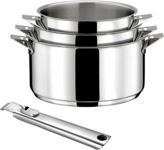 Cuisinox Eclipse - Lot de 3 casseroles tout inox 16/18/2 cm (1.5L, 2L, 3L) et poign&eacute;e inox - Fond encapsul&eacute; - Compatible tous feux dont induction - Acier Inoxy