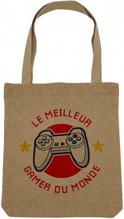 Fabulous Sac Shopping Tote Bag Aspect Lin - Le Meilleur Gamer du Monde Gaming Retro Gamer - Sac de Courses Toile Epaisse 360g Beige Naturel Cabas Port&eacute; Epaule 