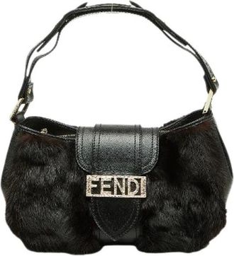 Fendi Pre-owned Mamma Baguette Sac bandouli&egrave;re en cuir fourrure - Femme - Pre-owned - Noir - Taille: ONE Size