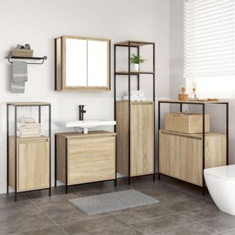 vidaXL Vidaxl - 5-tlg. Badm&ouml;bel-Set Sonoma Eiche Holzwerkstoff 420305