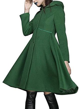 Onsoyours Manteau Femme Hiver Chaud Long Elegant Trench Coat Robe Manche Longues Mode Veste en Laine Duffle Coat A Vert M