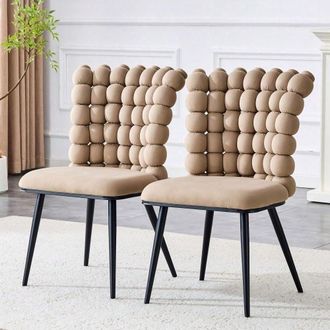 Generic Esszimmerst&uuml;hle 2er-Set in Hellcamelfarben - Samtbezug mit schwarzen Metallbeinen & Kugelketten-Design - Moderner Luxus-Stil f&uuml;r Essbereich & Wohnzimm