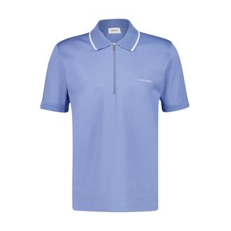 Ferragamo Bluette Baumwoll-Polo mit Rei&szlig;verschluss-Detail - - Tops - Herren - Blau - S