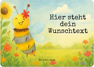 Mr. & Mrs. Panda Personalisiertes Blechschild Biene Blume Design DIN A6 - Geschenk, T&uuml;rschild Mit Namen, Metallschild Wunschtext, Personalisiert, Wanddeko