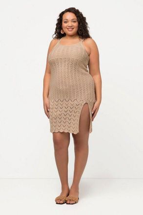 Ulla Popken Minikleid H&auml;kelkleid V-Ausschnitt Spaghettitr&auml;ger &auml;rmellos