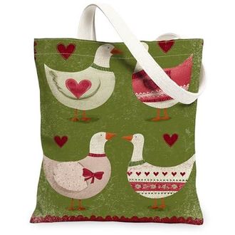 Generic Sacs fourre-tout en toile avec motif coeur, motif oiseaux mignons, sacs d&eacute;picerie, sacs d&eacute;picerie r&eacute;utilisables, rustiques, l&eacute;gers et lavables avec ba