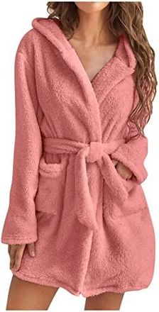 Generic Peignoir court pour femme avec capuche surdimensionn&eacute; en tissu &eacute;ponge l&eacute;ger - V&ecirc;tement dint&eacute;rieur en polaire - Peignoir court pour femme, rose, XL