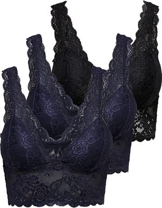 Only Damen ONLCHLOE 3-Pack LACE Bra B&uuml;gelloser Spitzen BH, 3er Pack Bra (2x Peacoat, 1x Black),S