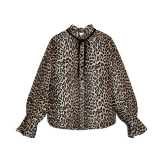 Ganni Femme, Blouses et Chemises, Brun, Taille: 44 FR Chemisier à Liens en Mousseline