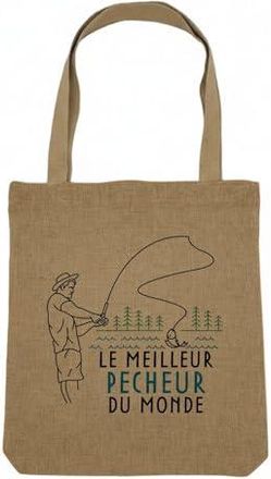 Fabulous Sac Shopping Tote Bag Aspect Lin - Le Meilleur Pecheur du Monde Peche &agrave; la ligne Riviere Lac - Sac de Courses Toile Epaisse 360g Beige Naturel Cabas P