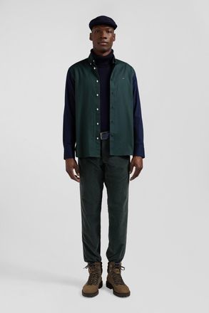 Eden Park Chemise En Oxford De Coton Verte Et Marine Broderie Dos Coupe Regular