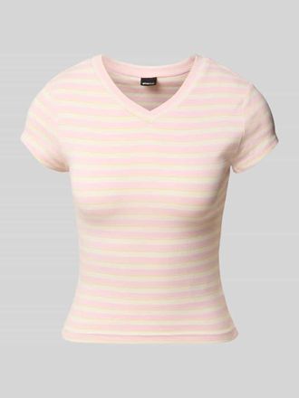 Gina Tricot T-Shirt im Allover-Look mit V-Ausschnitt