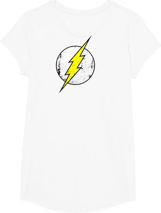 DC Comics Flash Distressed Logo T-Shirt, Herren, M&auml;nner, Unisex, Halbarm, T-Shirt, Schwarz, S, Klassisch, Cartoon, 1 Count