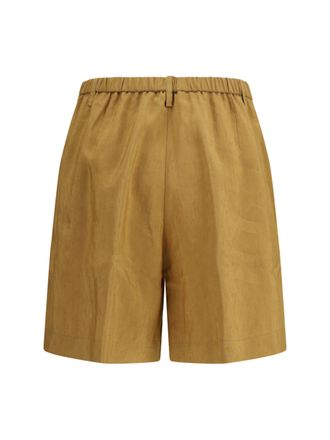 Forte_Forte Womens Slubbed Linen And Viscose Bermuda Shorts With Hook Zip Closure Gold