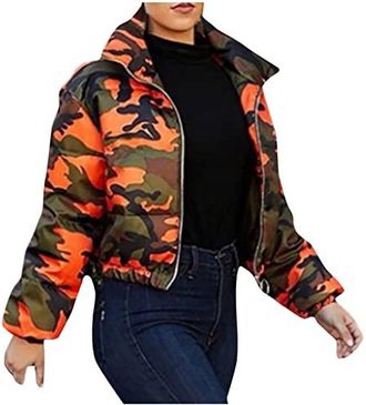 Generic Vestes pour femmes 2026 Manteau &eacute;pais dhiver magnifique &agrave; manches longues Camouflage Cardigan double face Manteau court, Rouge, S
