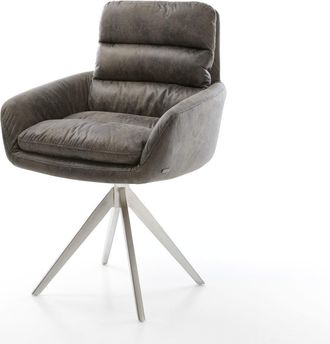 DELIFE Esszimmerstuhl Abelia-Flex mit Armlehnen Mikrofaser Grau Antik Kreuzgestell kantig Edelstahl, Esszimmerstühle