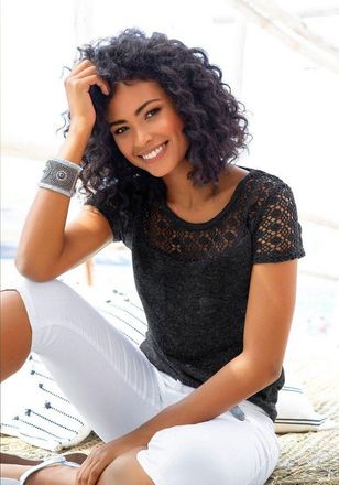 Vivance Kurzarmshirt mit weicher Häkelspitze aus weicher Qualität mit Leinen