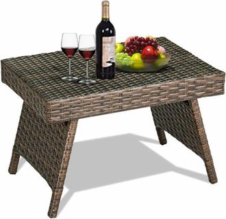 Costway Polyrattan Beistelltisch Rattantisch klappbar, Gartentisch,Bistrotisch Balkontisch Kaffeetisch Teetisch, 60x40x39cm, braun - Costway