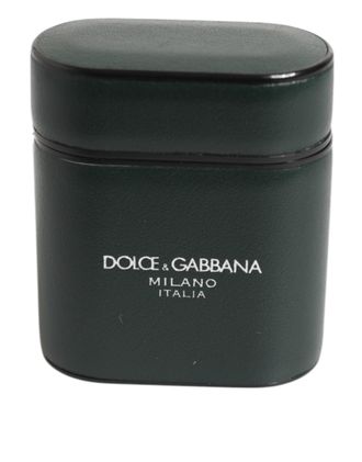 Dolce & Gabbana Black Leather Logo Print Flip Holder Men Airpods Case Calfskin Accessory