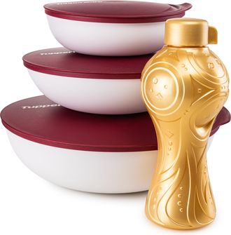 Tupperware Allegra Sch&uuml;ssel Set Dunkelrot Serviersch&uuml;ssel 3,5 L + 1,5 L + 740 ml (inkl. EcoEasy 750 ml Gold)