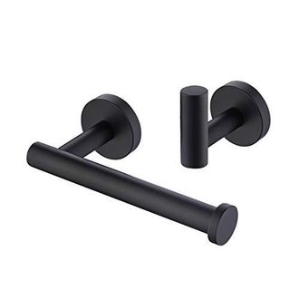 Kes Porte Papier Toilette Noir Crochet Acier Inoxydable 18/8 Derouleur Papier Toilette et Porte Manteau Salle de Bain 2 Pi&egrave;ces Murale, LA20BK-21