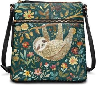 Coloranimal Sac &agrave; bandouli&egrave;re l&eacute;ger en cuir synth&eacute;tique avec fermeture &eacute;clair pour femme, Jolie fleur paresseuse