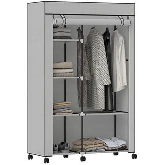 HOMCOM Armoire penderie en Tissu Meuble de Rangement Mobile 6 roulettes avec Tringle &agrave; v&ecirc;tements et &eacute;tag&egrave;res Ouvertes penderie v&ecirc;tement Dressing Roulant pour