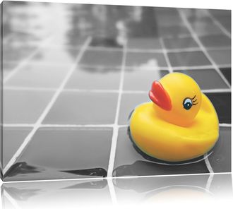 Pixxprint Quietsche Ente im Wasser B&W, Gr&ouml;&szlig;e: 60x40cm, Leinwandbild, fertig gespannt, Wandbild, Dekoration, Kunstdruck, kein Poster