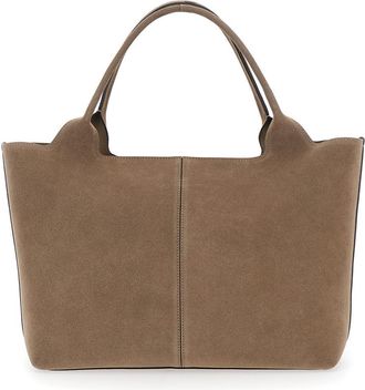 Tod's Womens Tote Bag Ebr Beige Suede Calf Leather