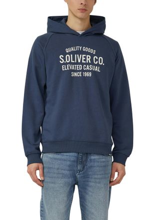 s.Oliver Hoodie S.OLIVER, Herren, Gr. L, blau, Sweatware, Obermaterial: 70% Baumwolle, 30% Polyester, bedruckt, regular fit normal, ohne Ausschnitt, Rippb&uuml;ndch