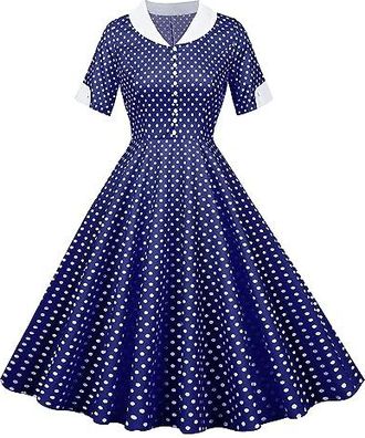 Generic Robe Femme Vintage Ann&eacute;es 50s 60s Soir&eacute;e Robes Sexy 1950s Audrey Hepburn A-Line Polka Dot Swing Robe Femme Soiree Chic Et Elegant sans Manches Au Geno