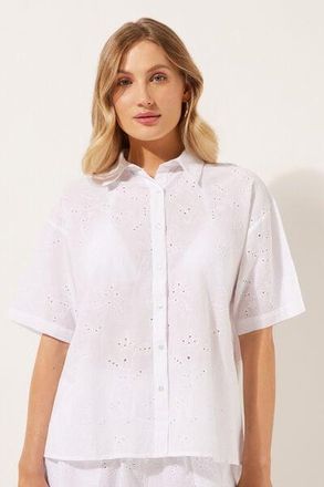 Calzedonia Kurze Hemdbluse Aus St. Galler Spitze Wei&szlig;