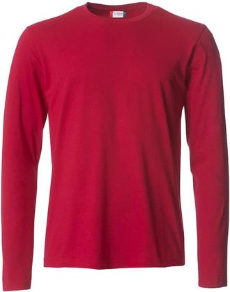 Clique Langarm-T-Shirt für Herren, Basic-T L/S, aus Jersey-Baumwolle, elastischer Kragen, Schweißband, Slim-Fit-Passform, rot, 4XL