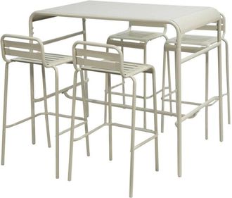 Sweeek Outdoor-Bartisch + 4 Barhocker mit Lehne aus Stahl