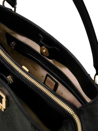 Guess Structured Polyurethane Satchel Bag - Black