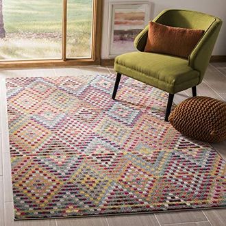 Safavieh Tapis Boho Pour Salon, Salle à manger, Chambre à coucher - Monaco Collection, Tapis à poil court, Multi et beige, 122 X 170 cm
