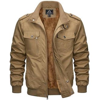 Magcomsen Veste dhiver chaude en polaire pour homme - Veste cargo militaire bomber - Manteau coupe-vent d&eacute;contract&eacute; avec plusieurs poches, kaki, XL
