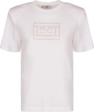 Elisabetta Franchi Femme, Tops, Blanc, Taille: 36 FR Crew Neck T-Shirt
