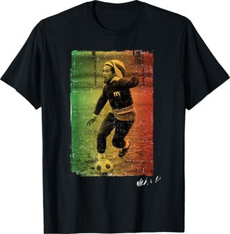 Bob Marley Rasta Fußball T-Shirt, Schwarz, S, Klassische Passform, Halbarm, Crew Kragen, Unisex, Officially Licensed, Imported