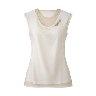 Simone Rocha Femme, Blouses et Chemises, Beige, Taille: 38 FR T-shirt &agrave; Manches Courtes Volant&eacute;es Superpos&eacute; avec Bordure en Dentelle Liquide