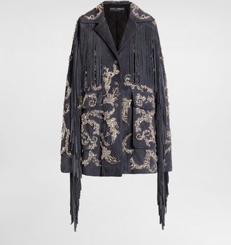 Dolce & Gabbana Embroidered Split Leather Jacket - Frau M&auml;ntel Und Jacken Mehrfarbig 46