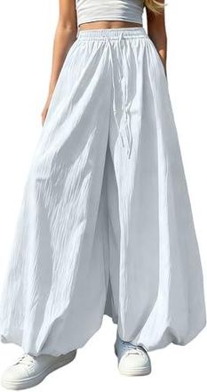 Generic Pantalon en coton et lin pour femme - Jambe large - Pantalon de plage d&eacute;t&eacute; pour femme - Confortable - Pantalon de yoga Palazzo XIYU26040, blanc, XL