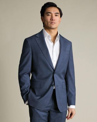 CHARLES TYRWHITT Italienisches Anzugsakko mit Karos - Stahlblau