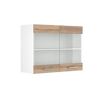 Vicco Armoire Suspendue Universelle R-Line, Sonoma/Blanc, 80 cm avec Portes vitr&eacute;es