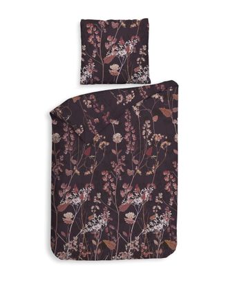 Heckett & Lane Heckett & Lane GOTS Flanell Bettw&auml;sche 135x200 Revi Gr&auml;ser Bl&auml;tter Raisin Red