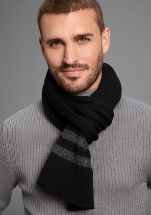 Man's World Schal MANS WORLD, Damen, schwarz, grau, Grobstrick, Obermaterial: 100% Polyacryl, colorblocking, gestreift, unifarben mit Farbeinsatz, Modet&uuml;cher Scha