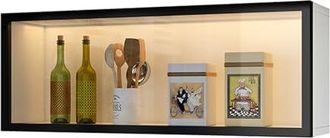 Generic Vitrine murale moderne grise en verre avec lumi&egrave;re LED - &Eacute;tag&egrave;res de rangement peu encombrantes pour cuisine et salle de bain, installation sans per&ccedil;a