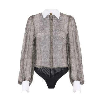 Elisabetta Franchi Body mit Pythonmuster und Kragen - - Blouses & Shirts - Damen - Schwarzk - L