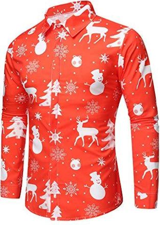Generic Chemise pour Homme à Manches Longues Inspiration Noël Motifs Uniques et Drôles Parfaite pour Les Réunions de Famille Les Fêtes Chemise Longue Manche H